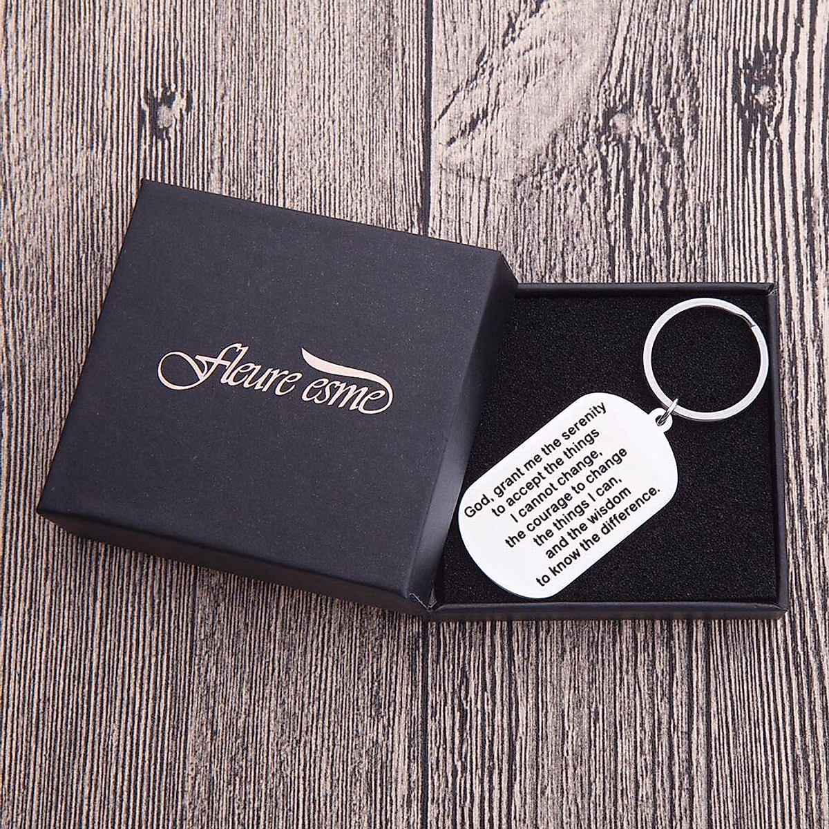 Fleure Esme Encouragement Gifts Keychain For Men Women Serenity Prayer Dog Tag Sobriety Addiction Recovery AA Gifts Inspirational Gifts For Him Her Birthday Religious Jewelry Key chain