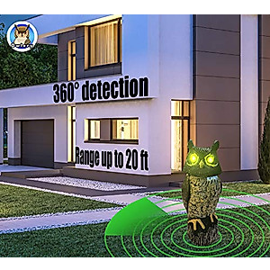 Owlery Solar Owl with Flashing Eyes, Spinning Head and Realistic Tweets, Plastic Owl Decoration for Home, Garden, Patio and Fence