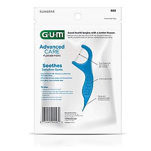 GUM Advanced Care Floss Picks - Dental Flossers for Adults with Vitamin E and Fluoride - Extra Strong Shred-Resistant Dental Floss, Easy Grip Handle, Fresh Mint Flavor, 90 ct