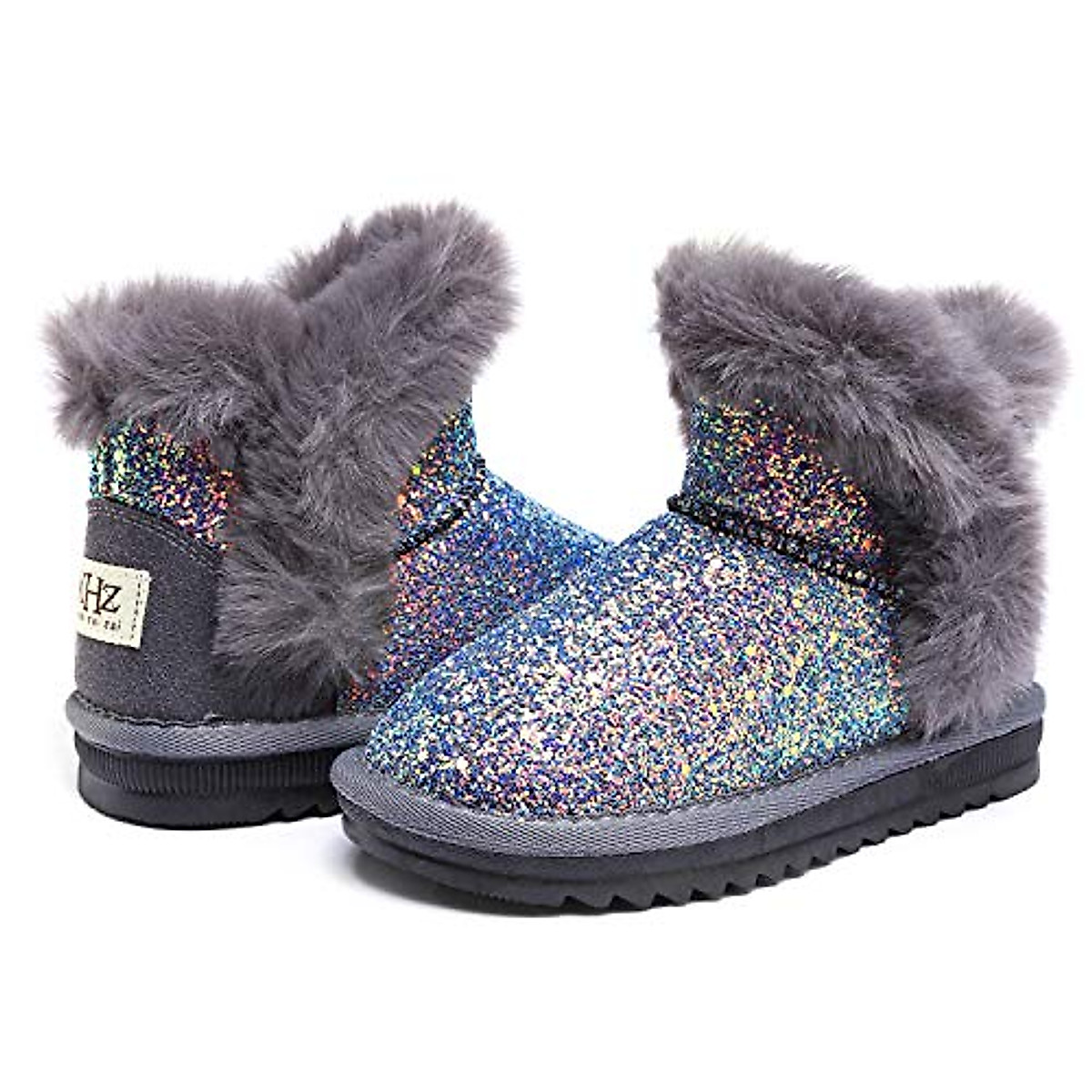 Odema Toddler Little Girls Kids Glitter Sequins Snow Boots Fur Ankle Bootie Winter Lightweight Snow Boots Colorful US3.5 BigKid-37-21.9