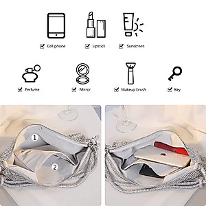 CORIOS Women Rhinestones Evening Bag Crystal Clutch Bag Sparkly Sequin Glitter Handbag Wedding Purse Bling Hobo Bag Banquet Bag Underarm Shoulder Bag for Wedding Prom Cocktail Party Silver