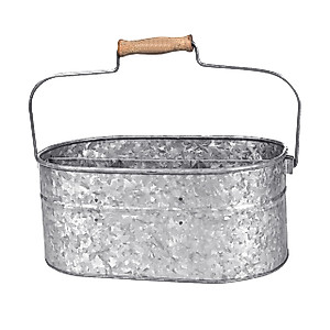 Light & Pro Multipurpose Galvanized Rustic Farmhouse Caddy - Metal 4 Compartment Storage Bin Caddy With Wooden Handle Perfect For Kitchen Utensils, Picnic, Garden Planter - Hammered - Antique Grey