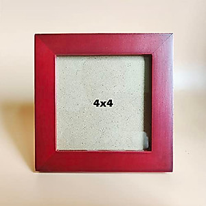 KELE MODEL 4x4 Picture Frames RED Solid Wood Frame, Plastic Panel (Film Needs to be Removed) Table or Wall.Front Window Opening 3.5x3.5 inch.