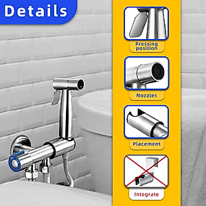 Bidet Sprayer for Toilet, Handheld Bidet Sprayer for Toilet Jet Spray for Toilet Cloth Diaper Sprayer Set Premium Feminine Hygiene Cleaning Muslim Shower Toilet Sprayer Stainless Steel Easy to Install