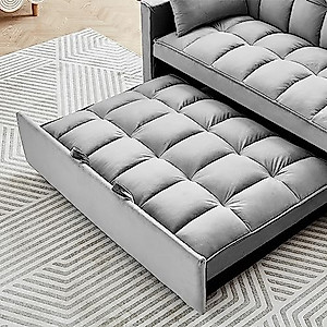 BIADNBZ 55" Convertible Loveseat Sleeper Sofa with Pull Out Bed, Modern Velvet Couch with Pillows & Side Pockets, Adjustable, for Small Space Living Room, Gray