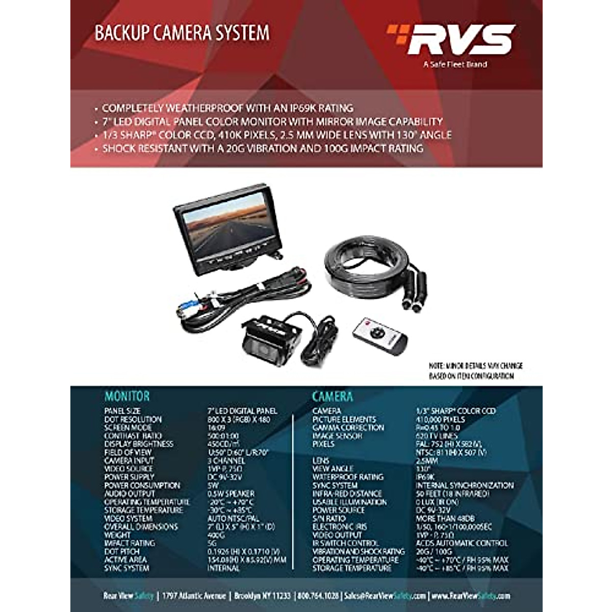 7" Backup Camera System for RV/Truck/Bus - Waterproof Camera with Night Vision - RVS-770613-NM-01 by Rear View Safety.