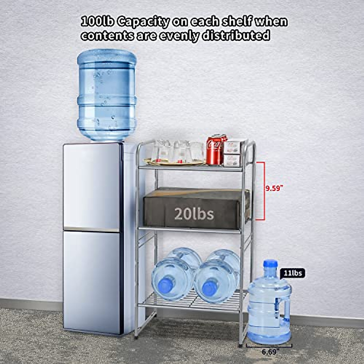 GEORIS 3-Tier Heavy Duty Wire Shelving Unit Storage Rack, Stackable Extendable Plant Stand Organizer with Adjustable Shelf, Water Bottle Storage Holder, Silver