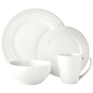 Elle Décor Amelie Round Dinnerware Set – 16-Piece Porcelain Dinner Set w/ 4 Dinner Plate, 4 Salad Plates, 4 Bowls & 4 Mugs – Unique Gift Idea Any Special Occasion or Birthday