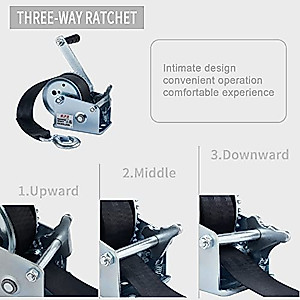 OPENROAD 600lbs Hand Winch Boat Winch, Hand Crank Winch with 6m (20ft) Strap Manual Winches, Two-Way Adjustable Boat Trailer Winch, Corrosion Resistant Towing Winches (600lbs)
