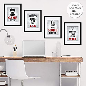 Sweet Jojo Designs Video Game Themed Gamer Wall Art Posters Home Decor Black White and Red Gaming Bedroom Pictures Prints Decorations for Playrooom Gameroom Boys Girls Children –Set of 4 8 x 10 in.