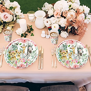 HIPVVILD Safari Jungle Theme Party Supplies for Girl - Animal Safari Birthday Baby Shower Decorations Tableware Include 9" Plates, 7" Plate, Cup, Napkin, Jungle Safari Party Decorations | Serve 48