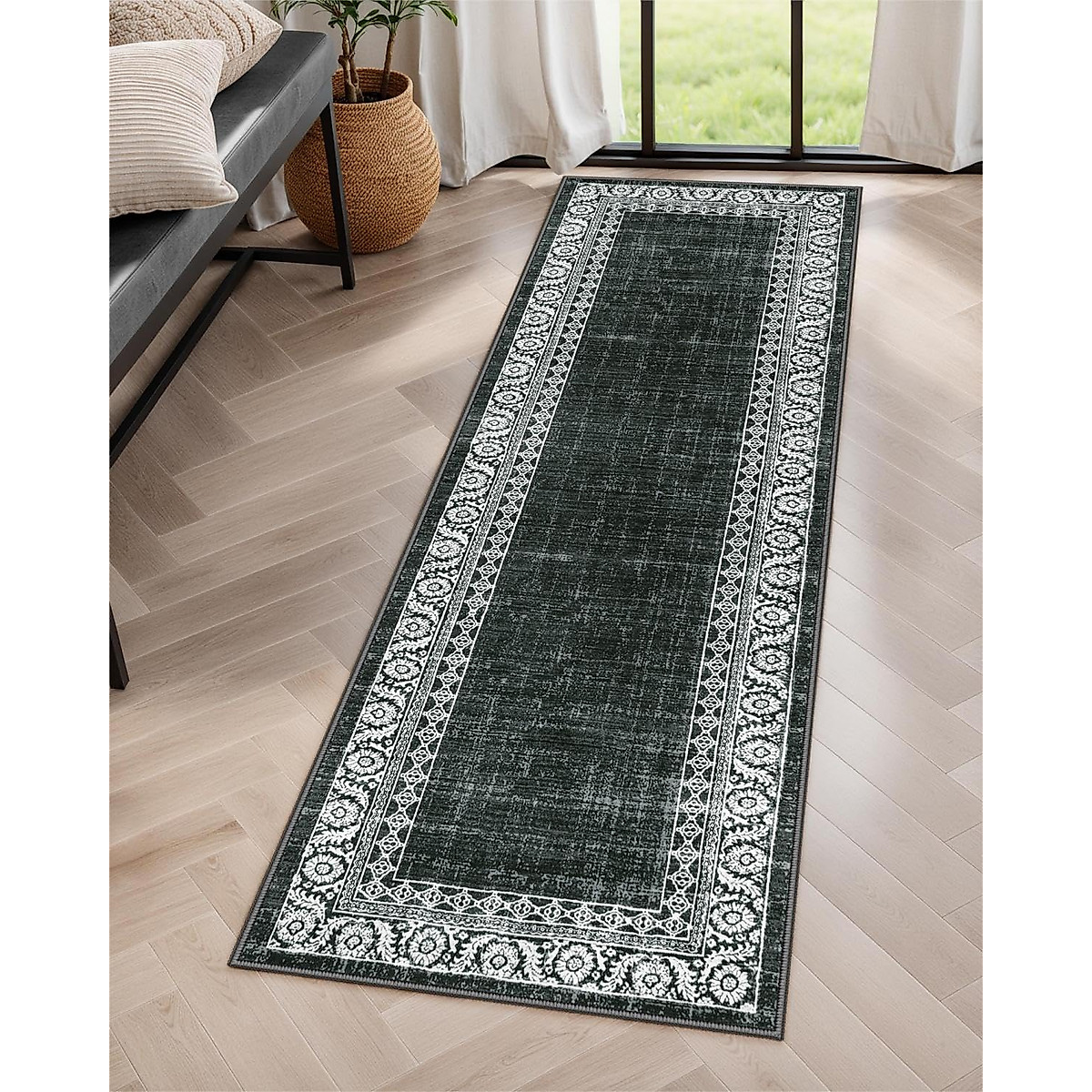 Lahome 2x6 Black Kitchen Runner Rugs Non Skid Washable,Rug Runners for Hallways Non Slip Bathroom Carpet Runner,Bordered Soft Indoor Rug Runner for Entryway Laundry Room Bedside(2'x6',Black)