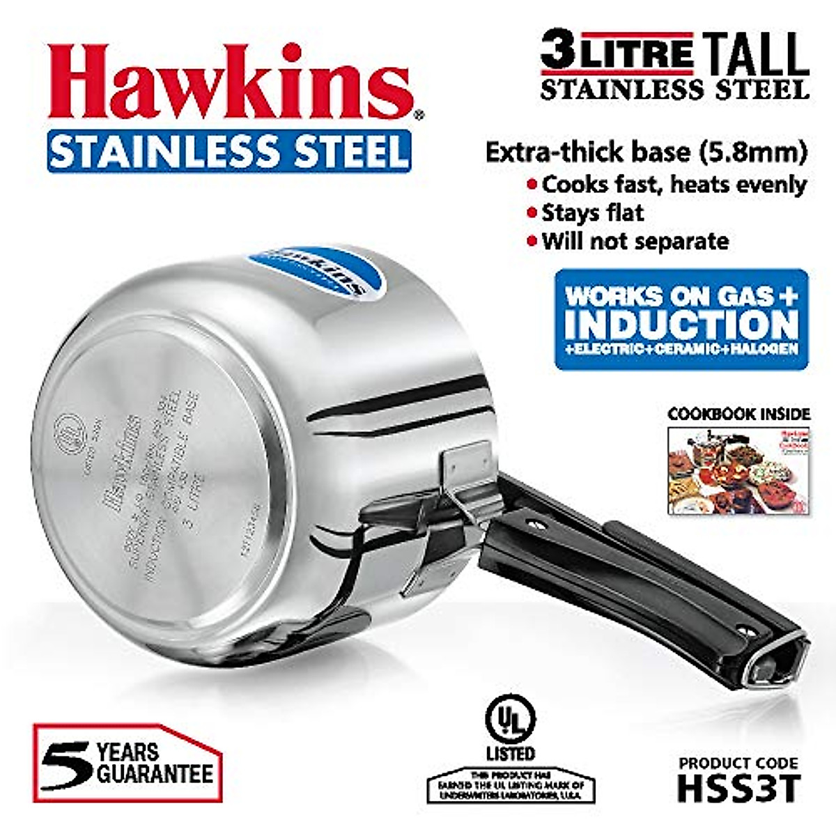 Hawkins B33 Pressure Cooker Stainless Steel, Small, Silver