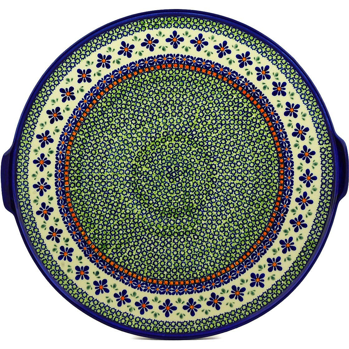 Polish Pottery Pizza Plate 17-inch Gingham Flowers