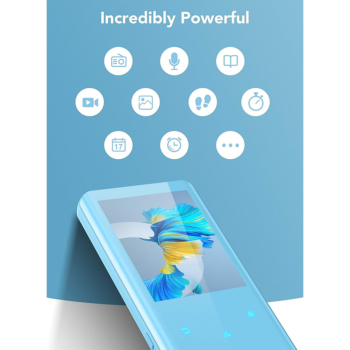 MP3 Player with Bluetooth 5.3, AGPTEK A19X 2.4" Curved Screen Portable Music Player with Speaker Lossless Sound with FM Radio, Voice Recorder, Built in 32GB, Supports up to 128GB, Blue