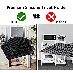 Silicone Trivet Pot Mat, Silicone Pot Holders for Hot Pan and Pot Pads. Heat Resistant Counter Mats for Tables Placemats,Countertops, Spoon Rest and Large Coasters,4 Pack Black(2 Squared + 2 Round)