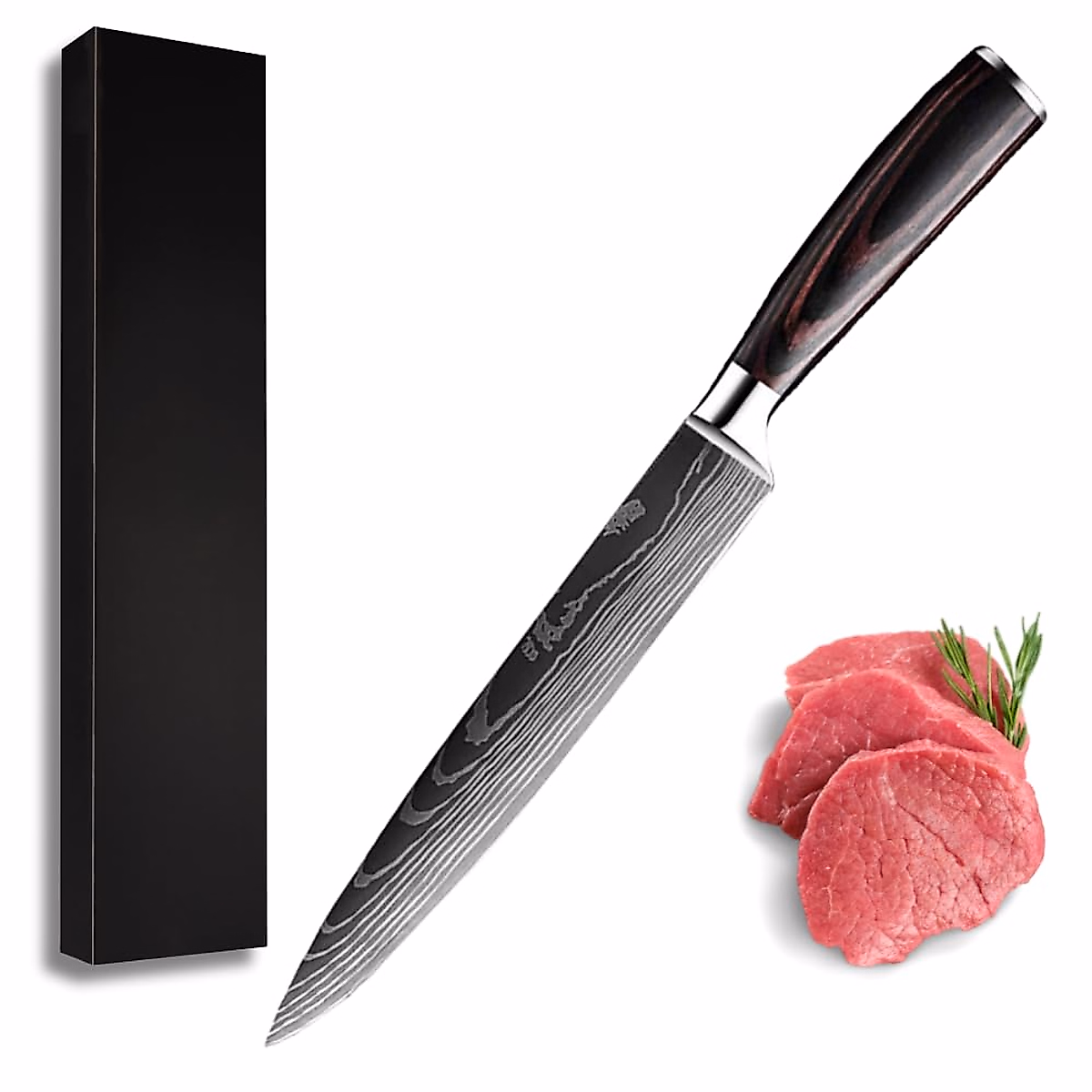 SHOKUNIN USA Ultra Sharp Premium 8-inch Stainless Steel Carving Knife - Ergonomic Design - Best for Slicing Roasts, Meats, Fruits and Vegetables - Japanese Knife - Multipurpose Knife