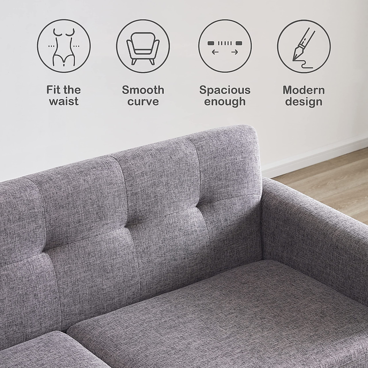 Tbfit 65" W Loveseat Sofa, Mid Century Modern Decor Love Seat Couch, Button Tufted Upholstered Love Seats Furniture for Living Room (Dark Grey)