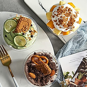 ALMOXVYE 100 Pack 5 oz Cups with Dome Lids, Plastic Clear Cups Disposable Dessert Cups Ice Cream Cups for Dessert, Cupcake, Salad, Fruit