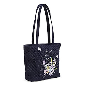 Vera Bradley Women's Cotton Small Vera Tote Bag, Embroidered Bloom Boom Navy, One Size