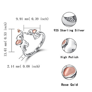 Silver Mom Daughter Elephant Ring - 925 Adjustable Love Heart Finger Rings Jewelry Gifts for Women Wife Mom Nana Daughter