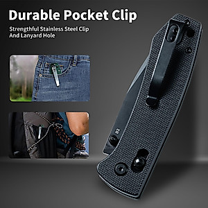 FreeTiger Folding Pocket Knife - Small EDC Pocket Knife with Axis Lock - 3.43" D2 Steel Blade, Sharp Camping Hiking Knife with Pocket Clip, Unique Tool Gift for Men FT2103-BKB
