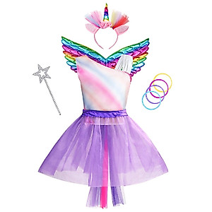 Jeowoqao Girls Princess Dress up Trunk Set 19 Pcs, Girls Rainbow Costume Set, Toddler Girls Dress up Clothes Pretend Play Costumes Set for Little Girl Ages 3 4 5 6