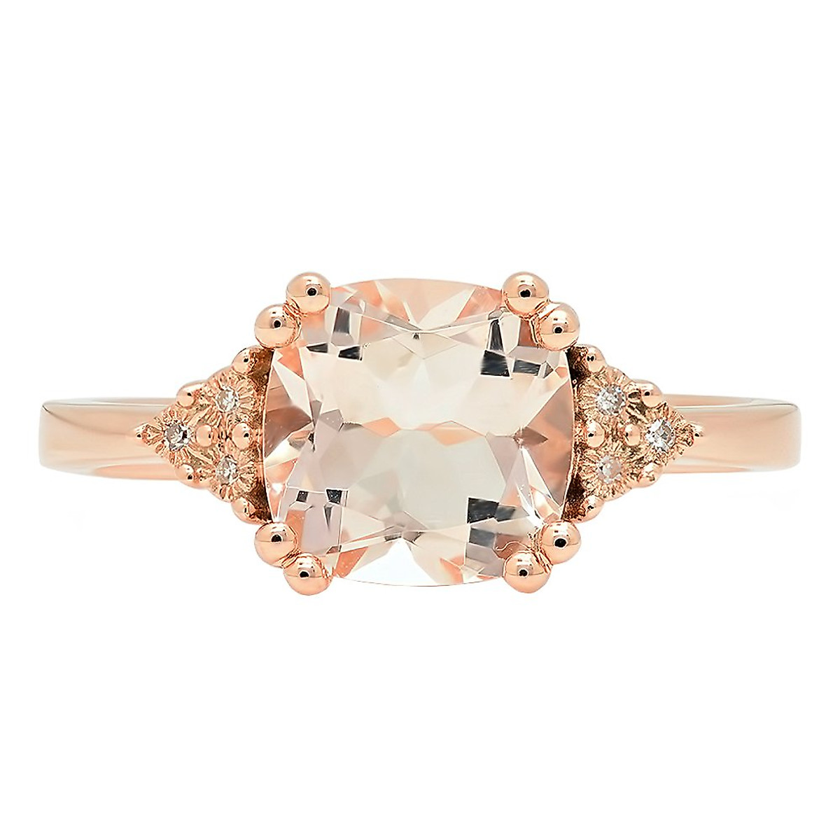 Dazzlingrock Collection 10K 8 MM Cushion Morganite & Round White Diamond Ladies Engagement Ring, Rose Gold, Size 7