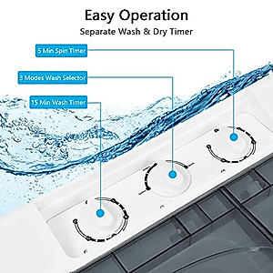 COSTWAY Portable Washing Machine, Twin Tub 26Lbs Capacity, Washer(18Lbs) and Spinner(8Lbs), Compact Laundry Machine with Control Knobs, Timer Function, Drain Pump, Laundry washer for Apartment, RV, Grey