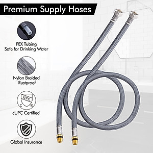 KES Black Faucet for Bathroom Sink 8-Inch Widespread 3 Hole Modern Vanity 2 Handle Brass with Supply Hoses, Sink Drain Not Included, L4317LF-BK