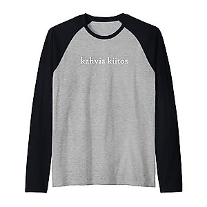 Kahvia Kiitos COFFEE PLEASE Finnish Language Group Trip Cafe Raglan Baseball Tee