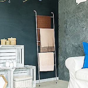 Blanket Ladder Bathroom Towel Holder Decorative Towel Rack 5 Tier Blanket Holder for Living Room Bathroom Laundry Room Silver, 2 Pack