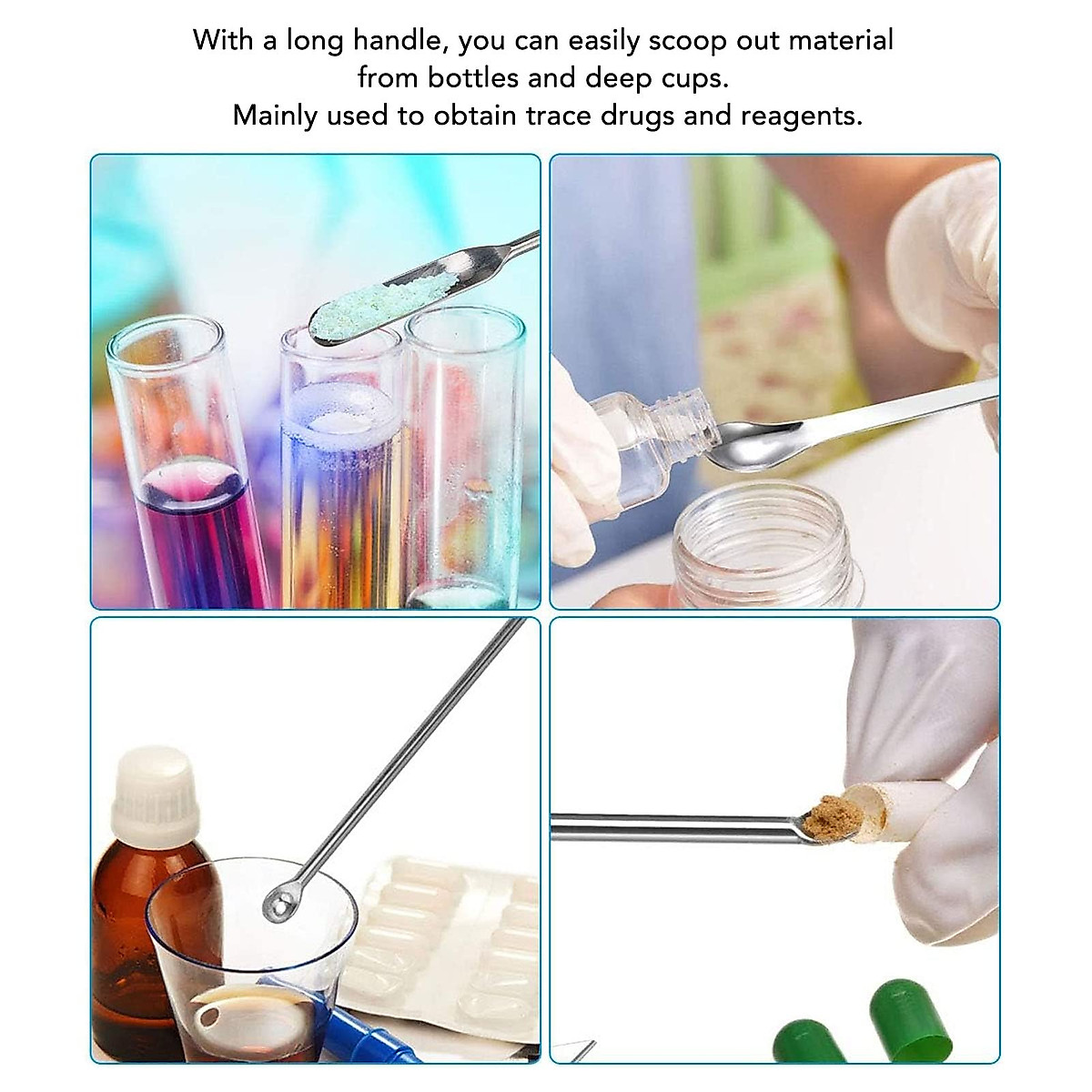 12pcs Stainless Steel Laboratory Spatula Micro Spatula Lab Sampling Scoop Long Sampling Spoon Assortment Kit