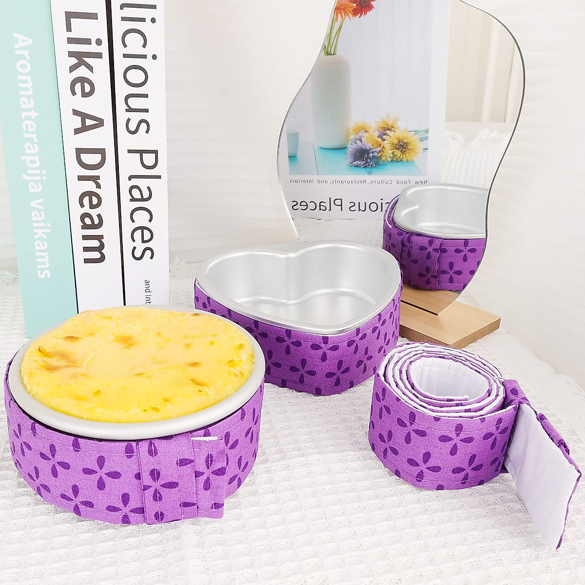 Winerming 4-Piece Bake Even Strip,Cake Pan Strips,Cake Pan Dampen Strips,Cake Pan Strips, Super Absorbent Thick Cotton,Keeps Cakes More Level and Prevents Crowning with Cleaner Edges