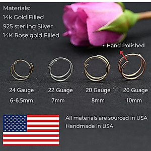 Double Nose Ring Hoop for Single Piercing, 14k Gold Filled or Sterling Silver Spiral Twist Nose Hoop for Women Girls (Silver -20g, Left Side-8mm)