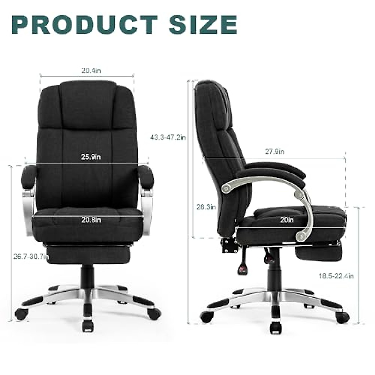 Savourseat Ergonomic Computer Desk Chair Executive Office Chair Fabric with Footrest and Padded Armrest Office Chair (Black)