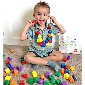 CC O Play Large Lacing Bead Set for Kids - 36 Jumbo Beads & 4 Threads for Toddlers - Montessori Educational Stringing Toy for Preschool Children - Bonus Bag & Ebook with Primary Resources