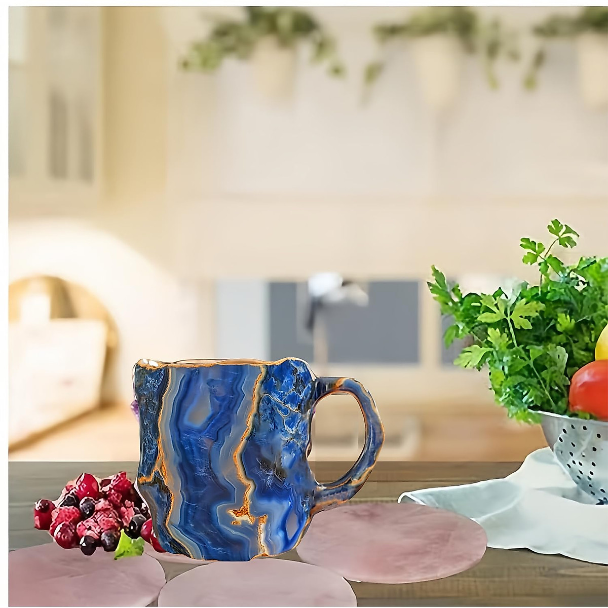 FOTN Mineral Crystal Coffee Mug,2024 New Mineral Crystal Coffee Mugs,Mineral Crystal Coffee Mug 400ml with Handle,Multi-Colored Crystal Mineral Coffee Mug (Blue,1pc)