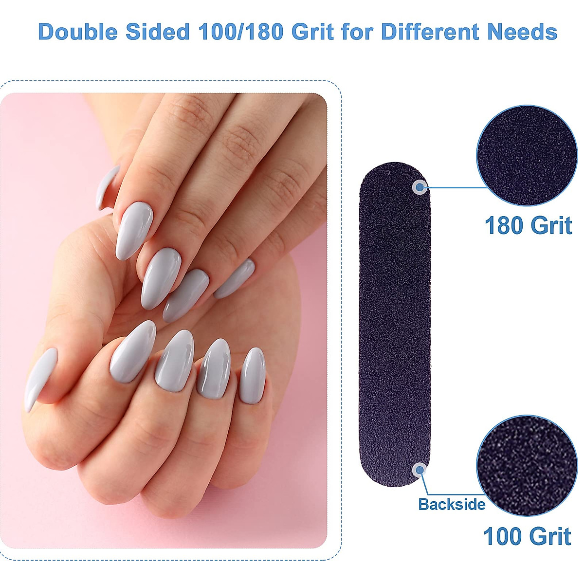 Nail Files (50 Pack), 3.6 Inch Emery Board Nail File for Acrylic and Natural Nails, 100/180 Grit Small Double Sided Fingernail Files Bulk Mini Professional Finger Nail Filer Manicure Set Black/White