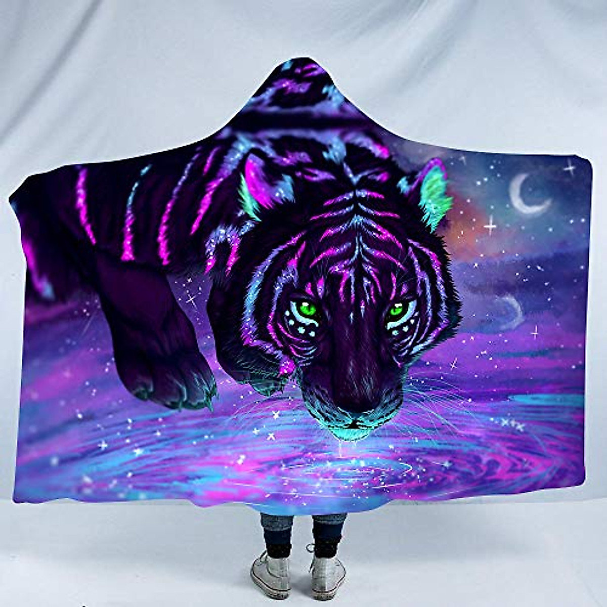 Irisbell Hooded Blanket Tiger Theme Oversized Sherpa Fleece Throw Wearable Blankets Hoodie Cloak (17, Adult(80'' x 60''))