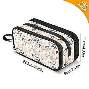 Pencil Case Big Capacity for Girl Boy Cute Pig Cow Rooster White Student Pencil bag Farm Animals Pen Pouch Large Stationery 3 Compartments Zippers Organizer School College Office Teens Adults