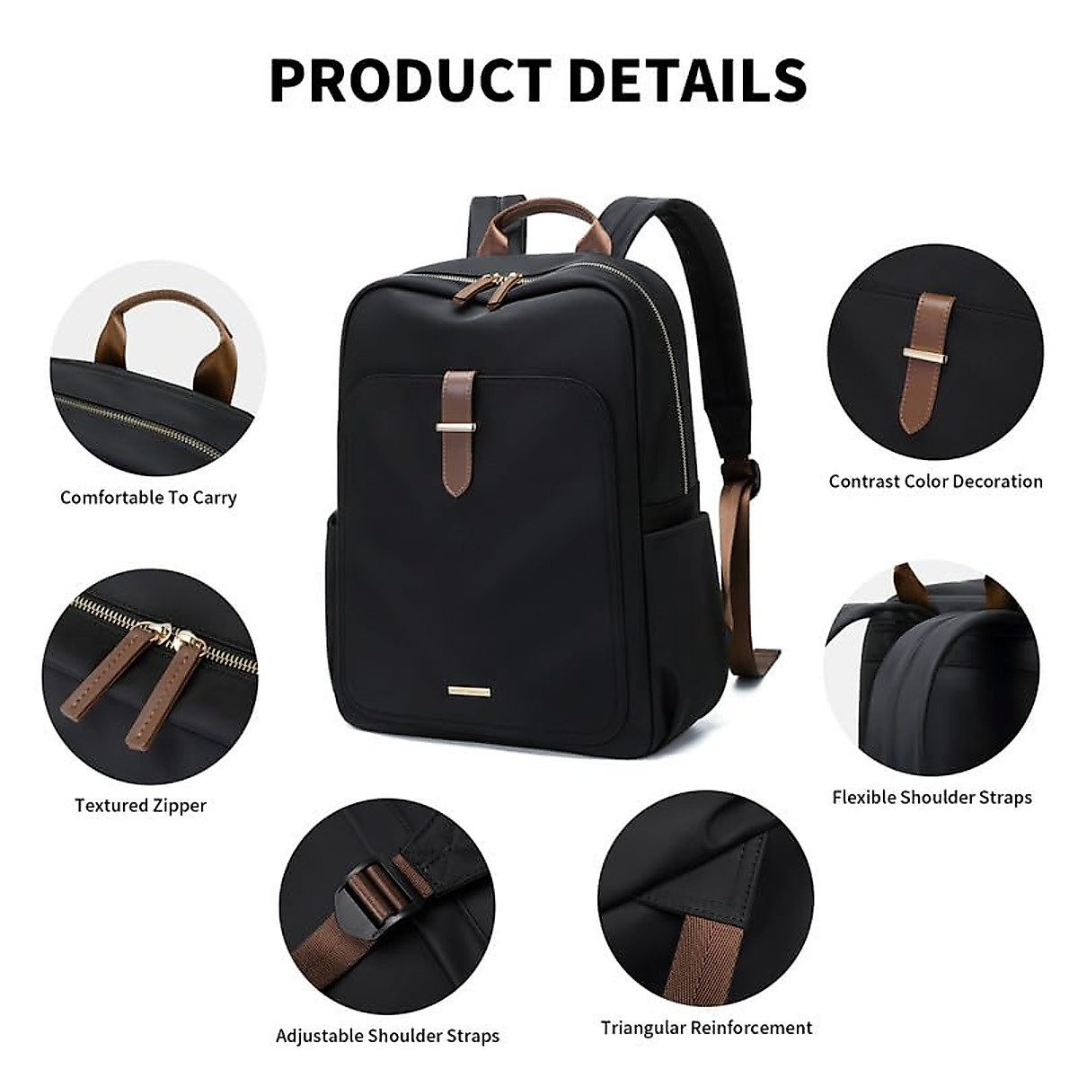 GOLF SUPAGS Laptop Backpack Purse for Women Fits 15 Inch Notebook Casual Daypack Work Travel College School Bookbag Fashion Computer Bag (Black, 15 Inch)