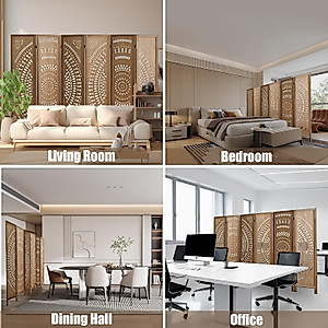 ALeesing 6 Panel Wood Room Divider Fully Assembled, Carved Boho Room Dividers and Folding Screens, 5.6Ft Room Divider Screen Freestanding Partition Wall Dividers for Home Bedroom Office, Brown