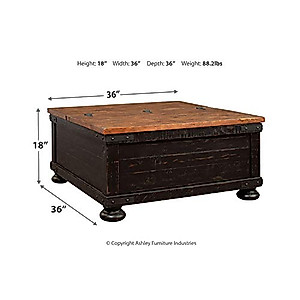 Signature Design by Ashley Valebeck Farmhouse Lift Top Coffee Table with Storage, Distressed Brown & Black Finish, 36 in x 36 in x 18 in