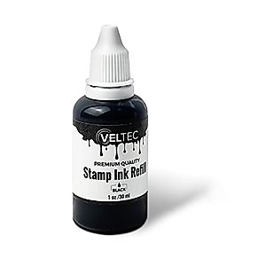 Veltec Self-Inking Stamp Refill Ink, Squeeze Bottle – 1 oz. (Black)