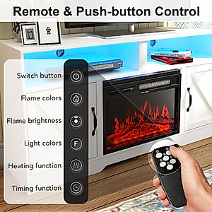 COCO DESIGN 60" Fireplace TV Stand with 23" Fireplace, Electric Fireplace TV Console for TVs up to 70", LED Lights Wood Texture Entertainment Center & Remote Control, White