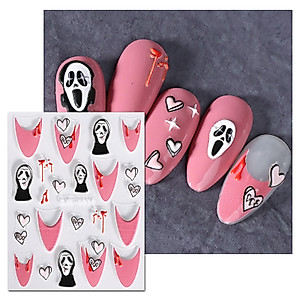 JMEOWIO 3D Embossed Halloween Nail Art Stickers Decals Self-Adhesive Pegatinas Uñas 5D Cute Horror Ghost Spook Nail Supplies Nail Art Design Decoration Accessories 4 Sheets