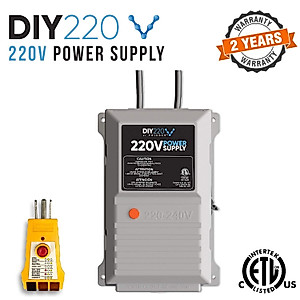 K KRIËGER DIY220 Quick Connect 220V Power Supply, Power 208-240 Volts from Two Separate 110/120V AC Circuits, 220V 15A AC Output Outlet with GFCI Outlet Circuit Tester