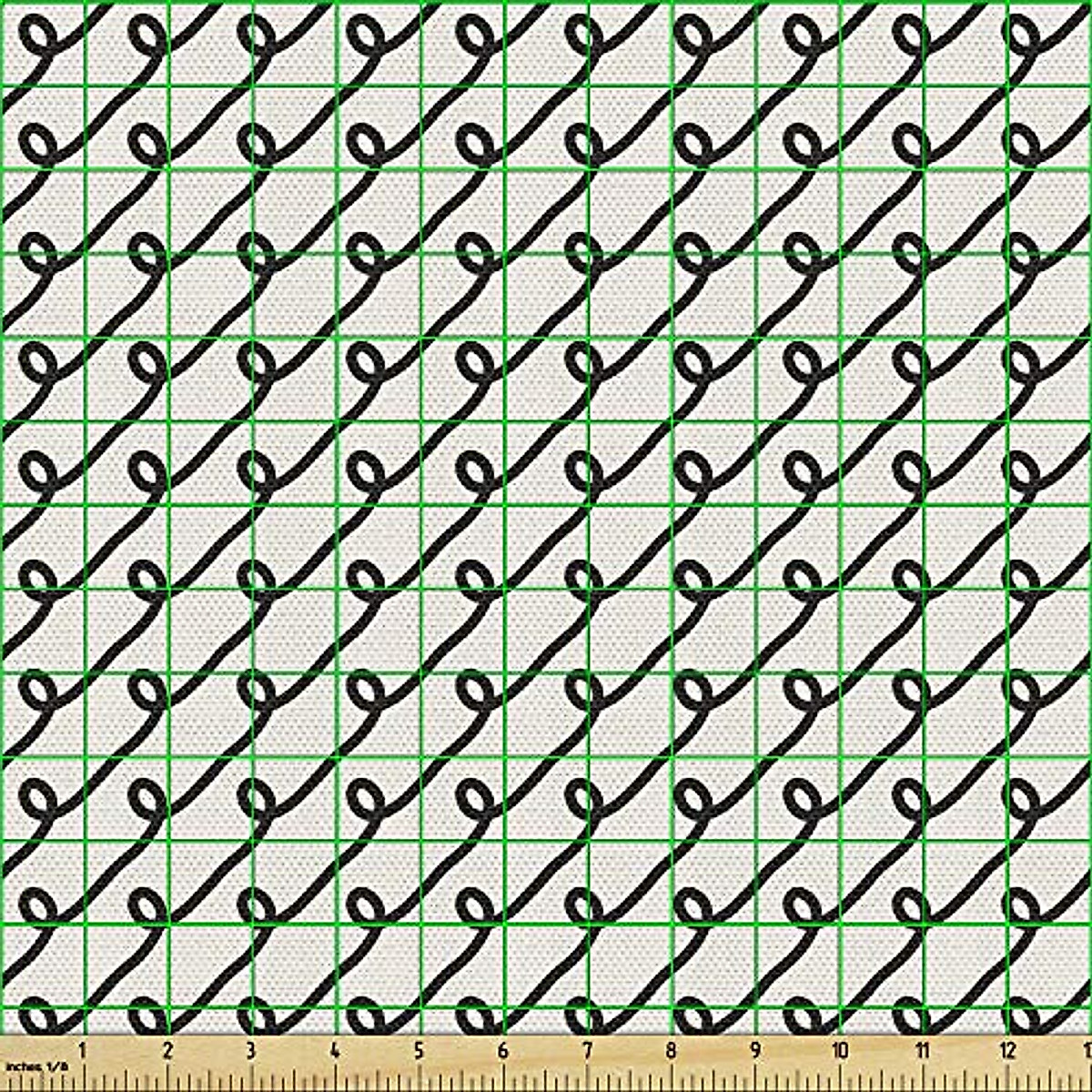 Ambesonne Abstract Fabric by The Yard, Basic Diagonal Knots or Streaks Drawn by Hand in Monochrome Style, Decorative Fabric for Upholstery and Home Accents, Charcoal Grey Eggshell