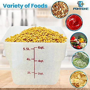 Fonteme Polypropylene Square Food Storage Container - 6 Qt | Translucent Plastic Food Container with Red Lid & Easy-to-Read Measurements | BPA-Free and Dishwasher Safe | Keeps Food Fresh and Safe